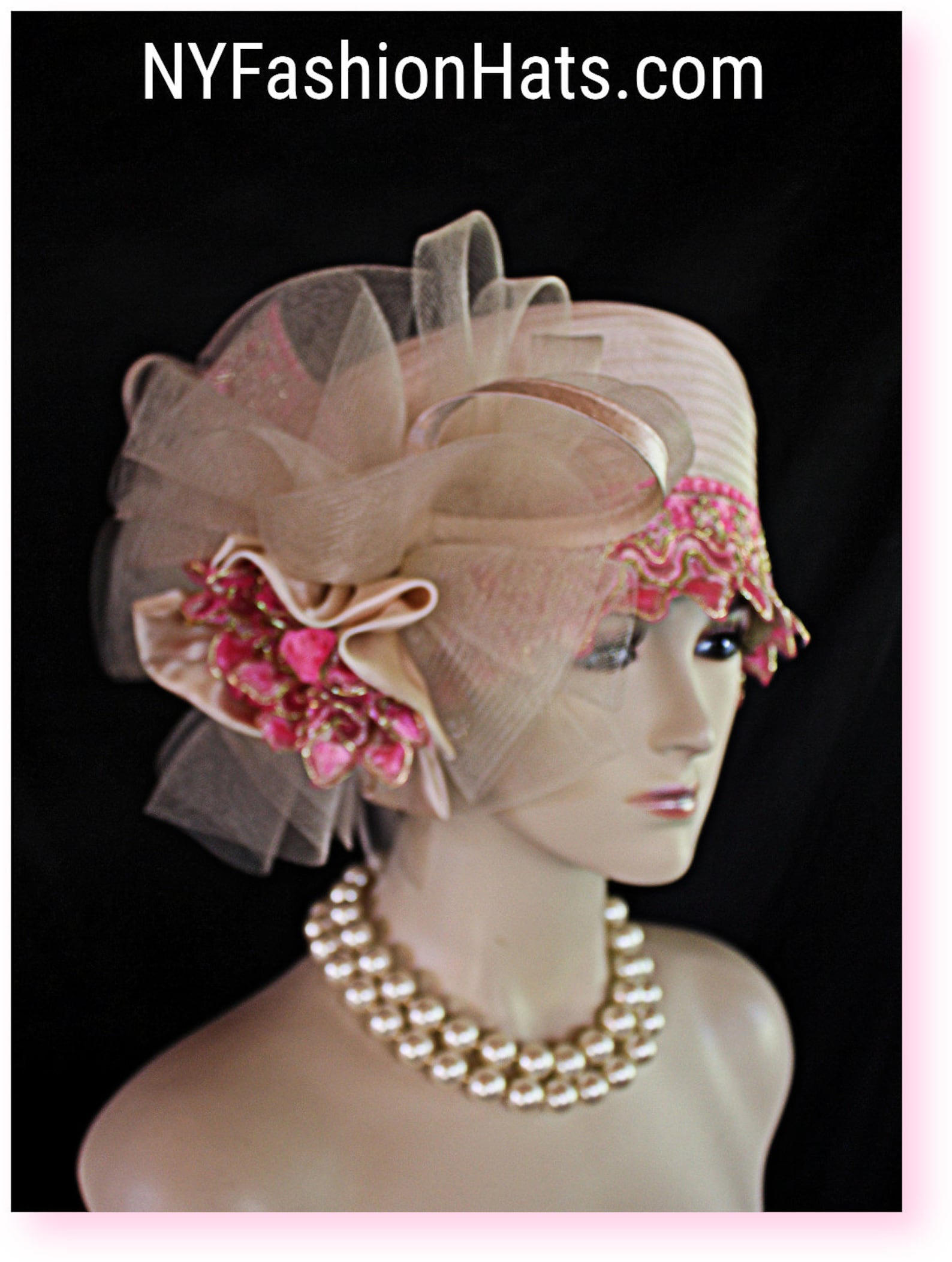 Couture Designer Luxury Pillbox Hat, Beige Pink Metallic Gold Formal ...