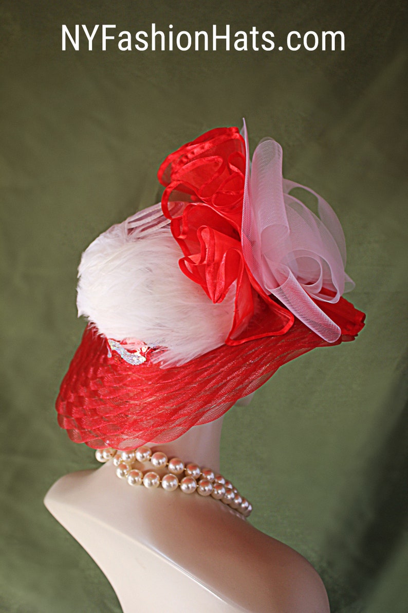 Haute Couture Red White Designer Luxury Hat, Women's Fashion Hat, Hats ...