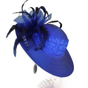 Royal Blue Formal Large Brim Dress Hat, Avant Garde Hats, Haute Couture ...