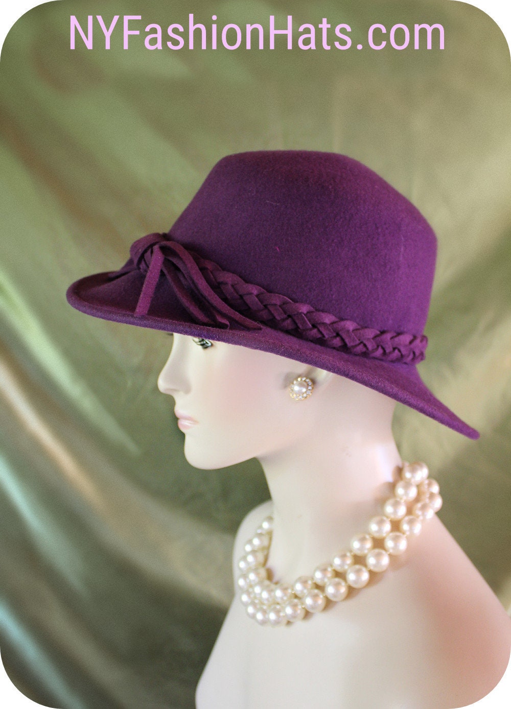 Eggplant Purple Winter Wool Dress Hat, Couture Designer Hats, Hats for ...