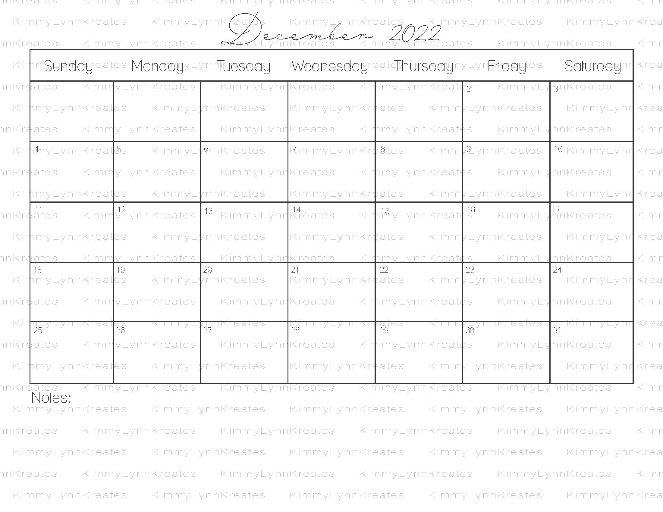 2022 Simple Cursive Calendar Printables - Etsy