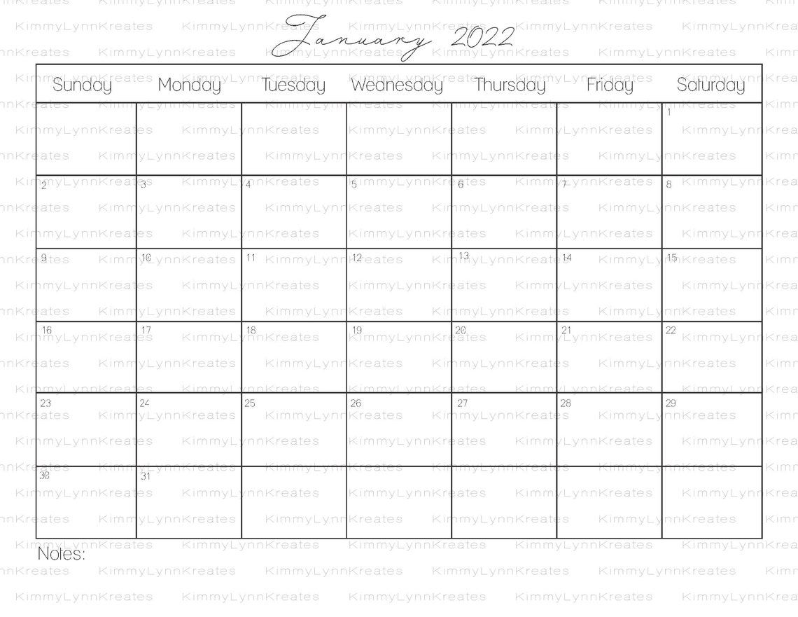 2022 Simple Cursive Calendar Printables - Etsy