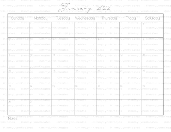 2022 Simple Cursive Calendar Printables | Etsy