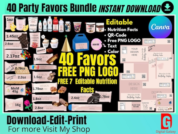Party Favor Template Bundle Save Bundlechip Bag Template - Etsy