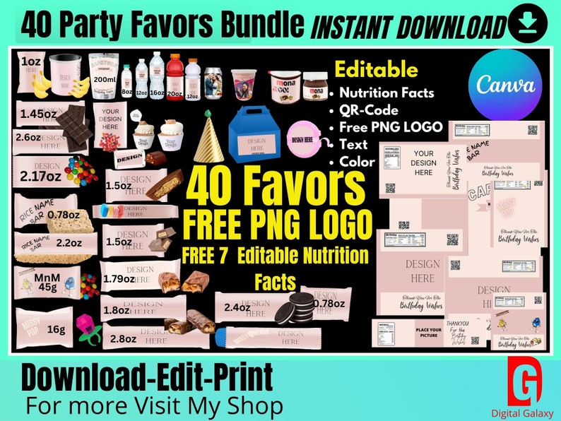 Digital Party Favor Bundle Templates Chip Bags Template Free Etsy