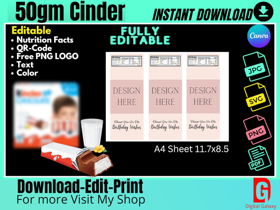 CHOCOLATE WRAPPER TEMPLATE 50gm Cinder Chocolate Template, Cinder Wrapper Template - Etsy