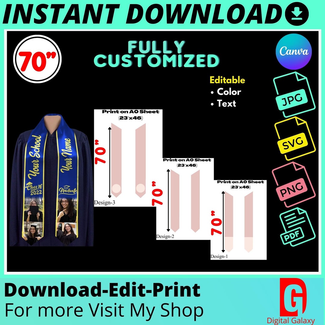 Grad Stole Template, Custom Graduation Stole, Custom Personalized Stole ...