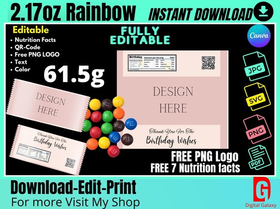 Rainbow Wrapper Template 2.17oz Color Full Candy Wrapper - Etsy
