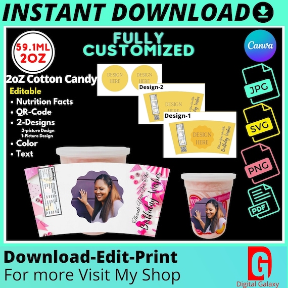 Cotton Candy Tub Label Template 60g Blank Wrapper Template - Etsy