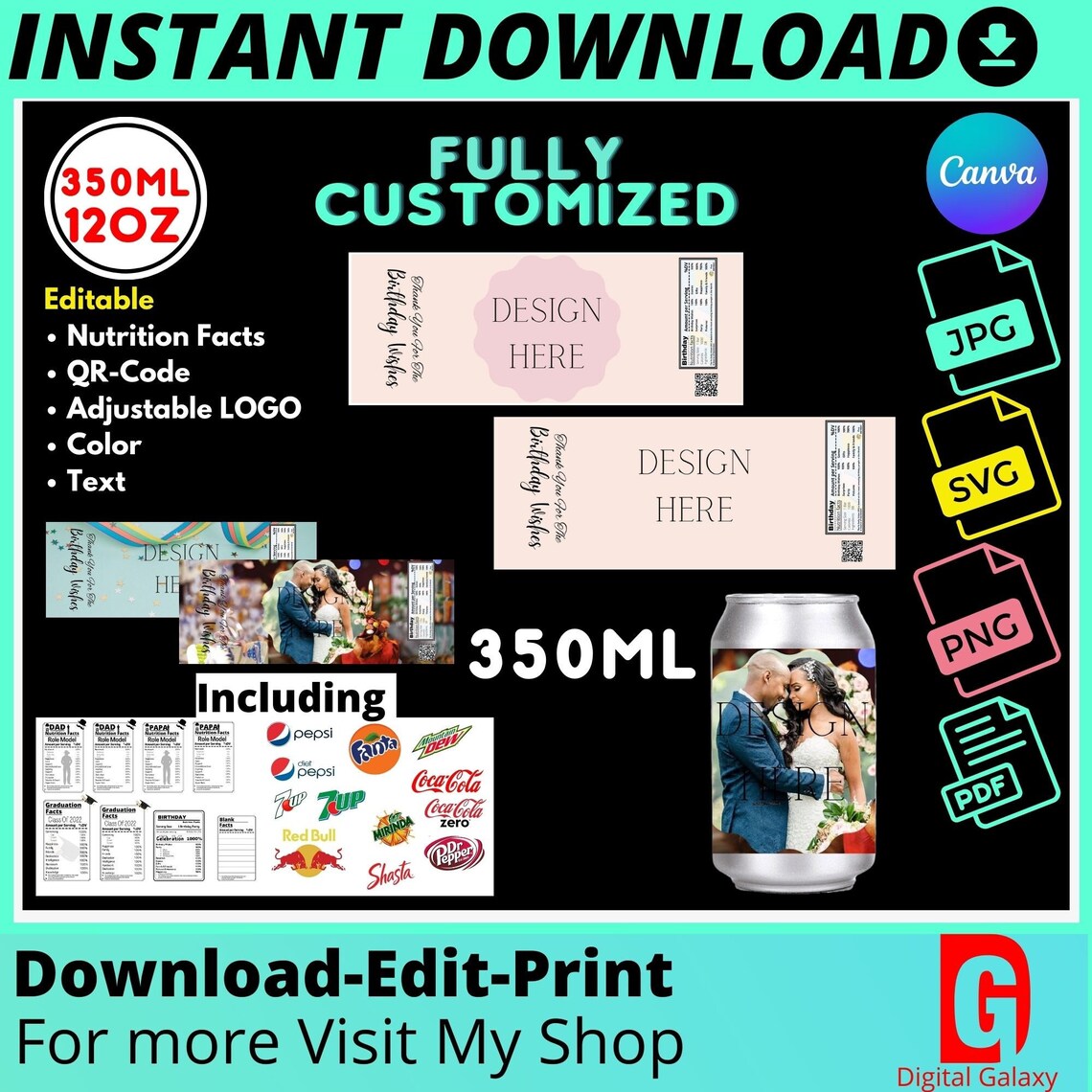 Soda Can Label Template Pop Drink Wrapper Template 12oz Coke | Etsy