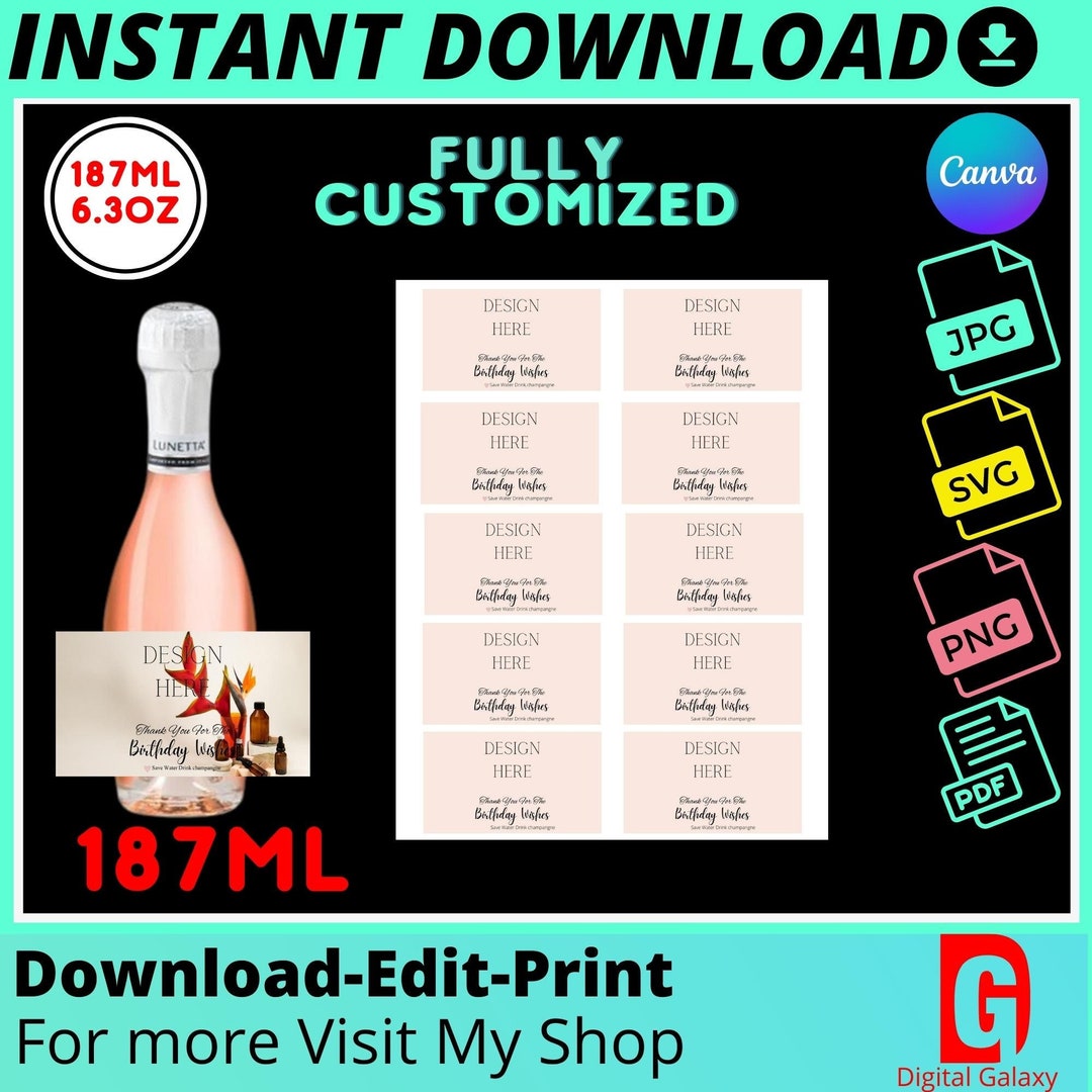 187ml Wine Labels, Mini Champagne Label Champagne Labels, Custom Wine Label, Wine Bottle Label ...