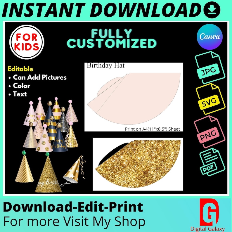 Party Hat Template Birthday Hat Template Cone Hat Paper - Etsy