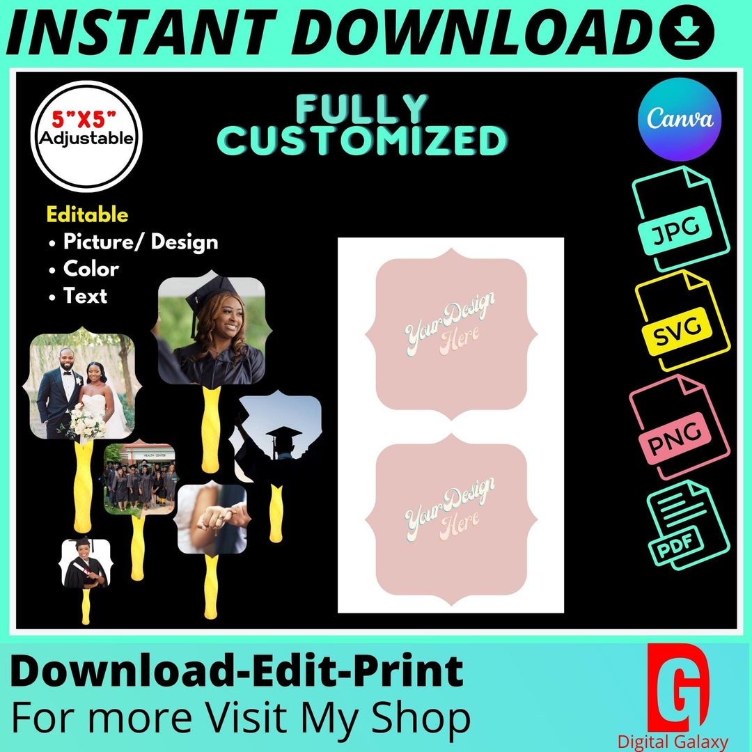 Graduation Fan Template SVG DIY Paddle Fan Digital Download - Etsy