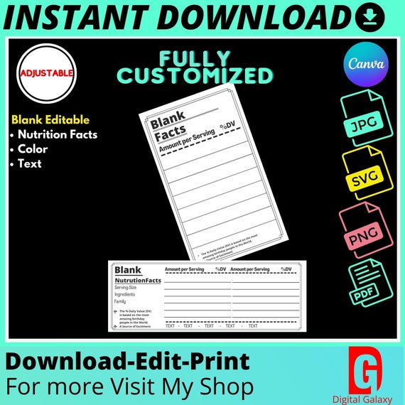 Blank Fillable Nutrition Facts Template Editable Nutritional - Etsy UK