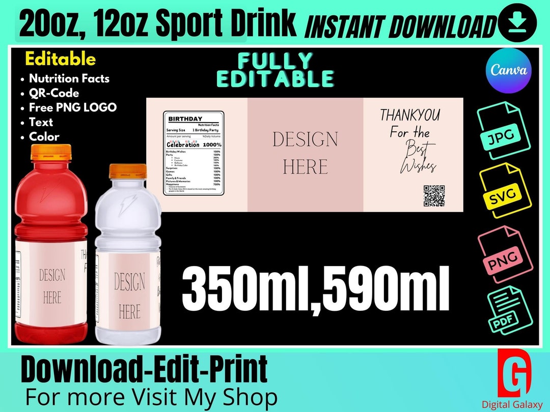 Sports Drink Bottle Blank Label Template, Sports Drink Wrapper Template ...