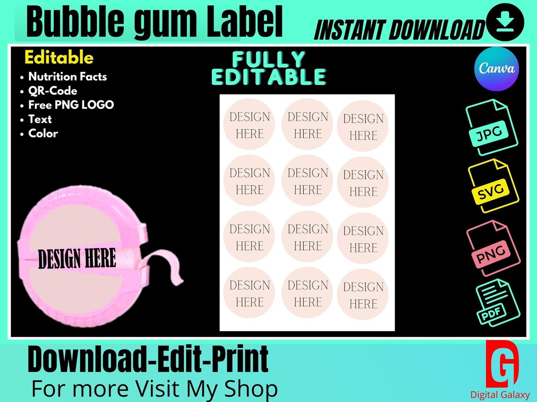 Bubble Gum Label Templates, Huba Blank Templates, Customized Templates ...