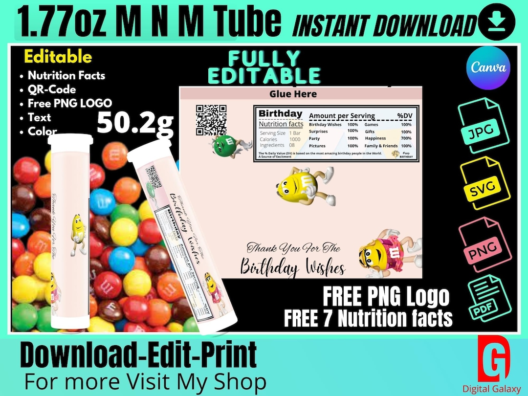 Blank M and M Mini Tube 1.77 Oz. Label Template, M and Label Template ...