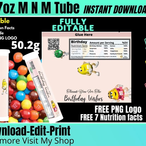 M and M Mini Tube 1.08 Oz. Label Template Mini Mms Tube Label - Etsy