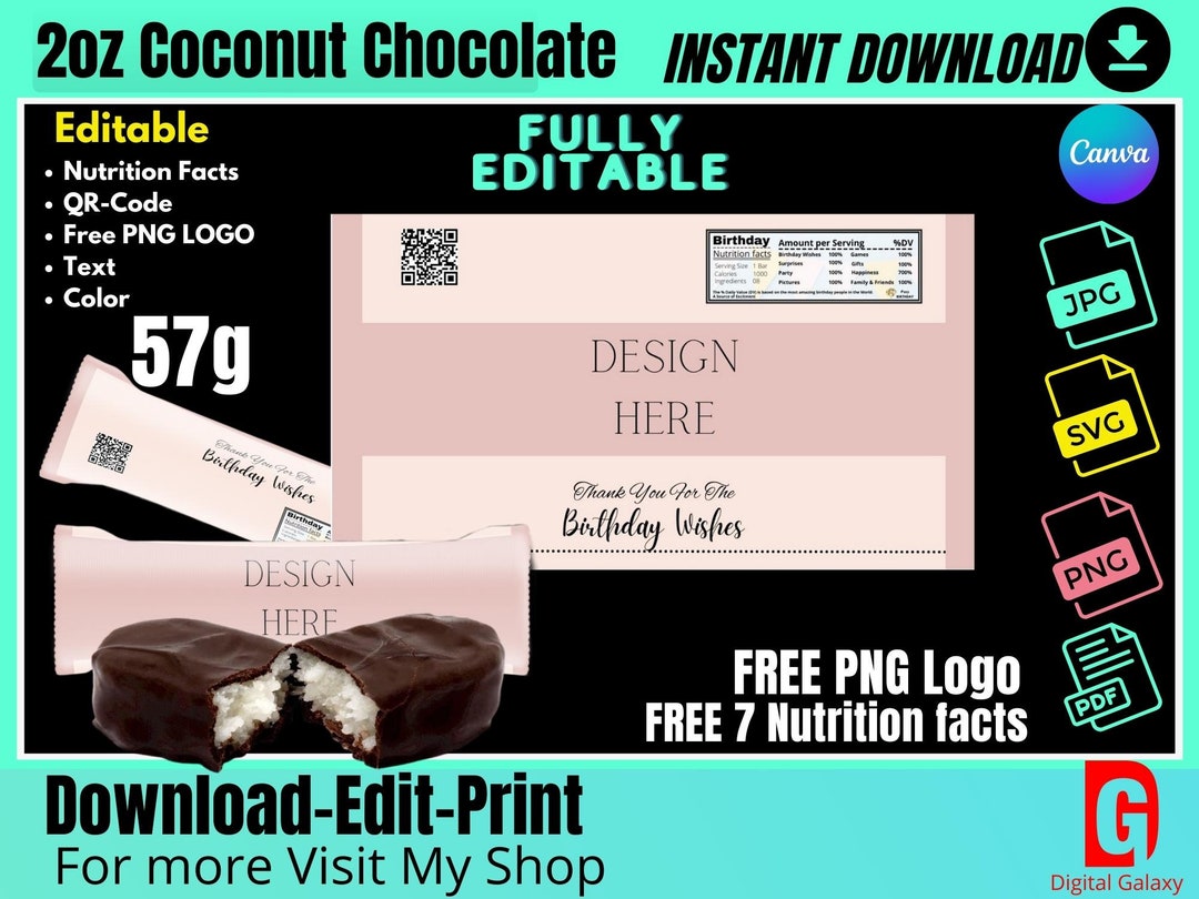 Chocolate Bar Wrapper Template, Coconut Chocolate Bar Wrapper Template ...