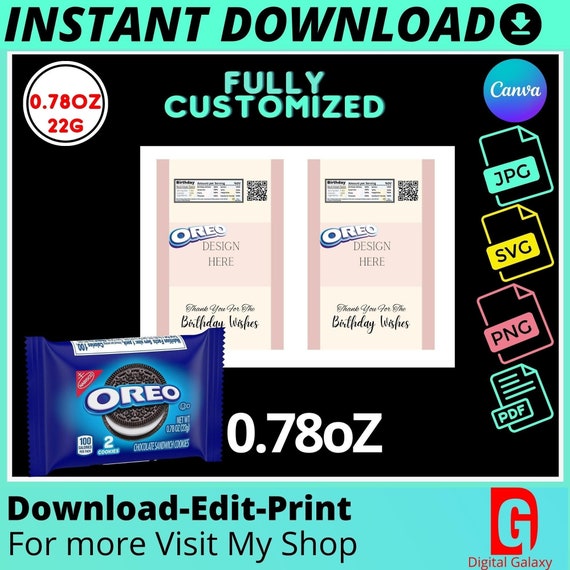 0.78oz Oreo Wrapper Label Oreo Templates Oreo Blank Template - Etsy