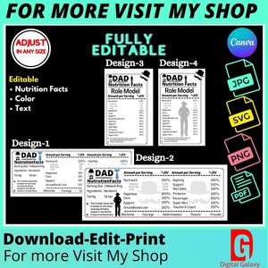 Dad Nutrition Facts Svg Template, Nutrition Facts for Happy Fathers Day ...