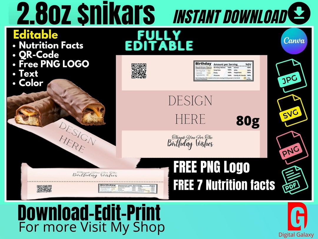 CHOCOLATE Bar Wrapper Template 2.8OZ, 80g With FREE Nutrition Facts and ...