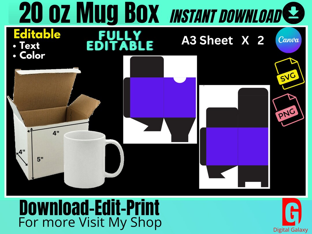 MUG BOX SVG, Mug Press Svg, 20 Oz Mug Box Template, Gift Box Svg ...