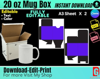 MUG BOX SVG, 20oz Mug Press Svg, Mug Holder Svg, Gift Box Svg, Cricut ...