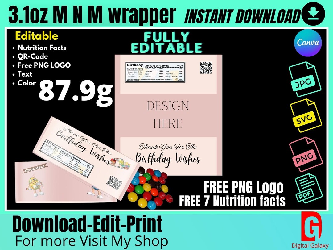 M&M Wrapper Template: Birthday Party Favors, 3.01oz (digital Download ...