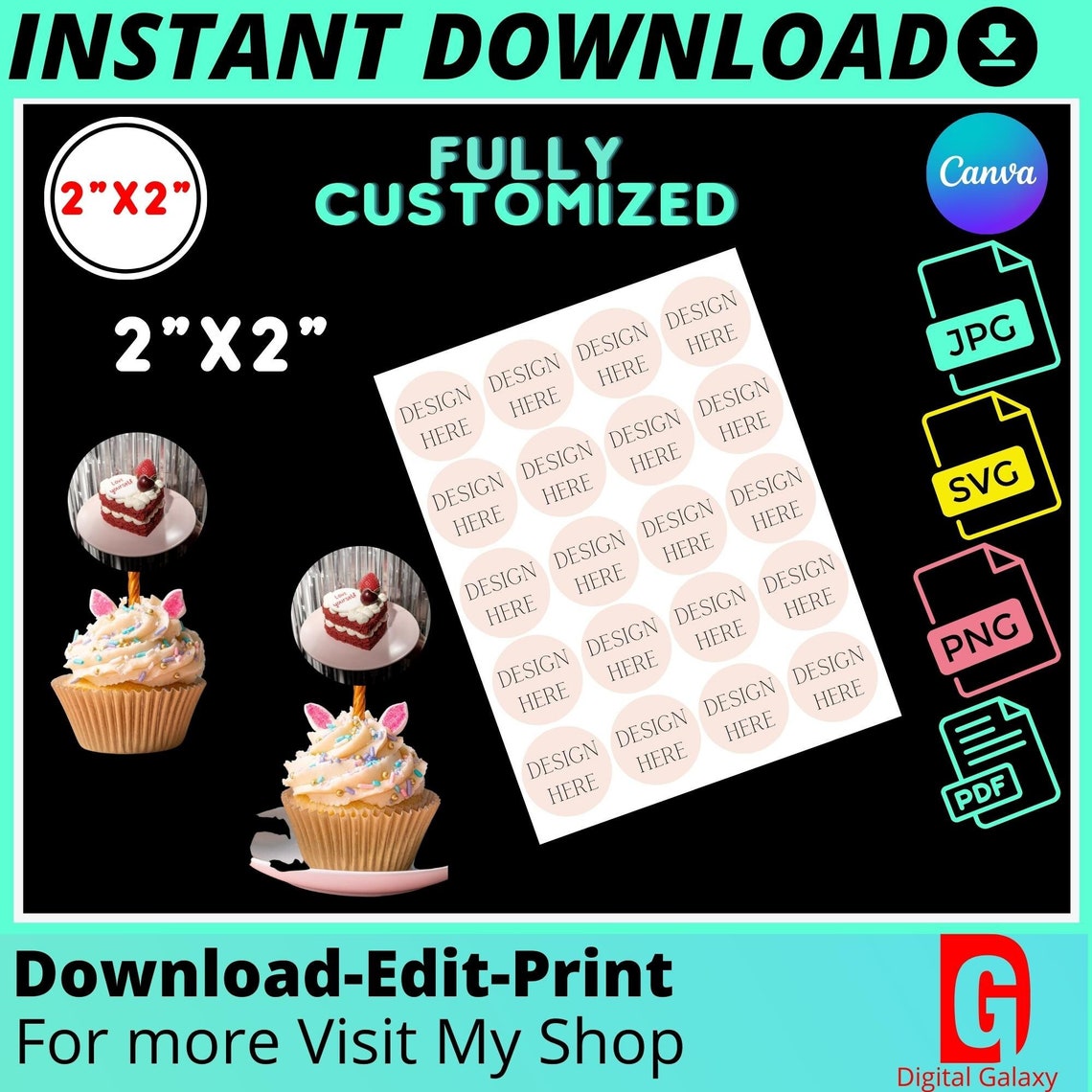 Circle Template 2 Inch , Circles Template, 2inch Cup Cake Topper, Cup ...