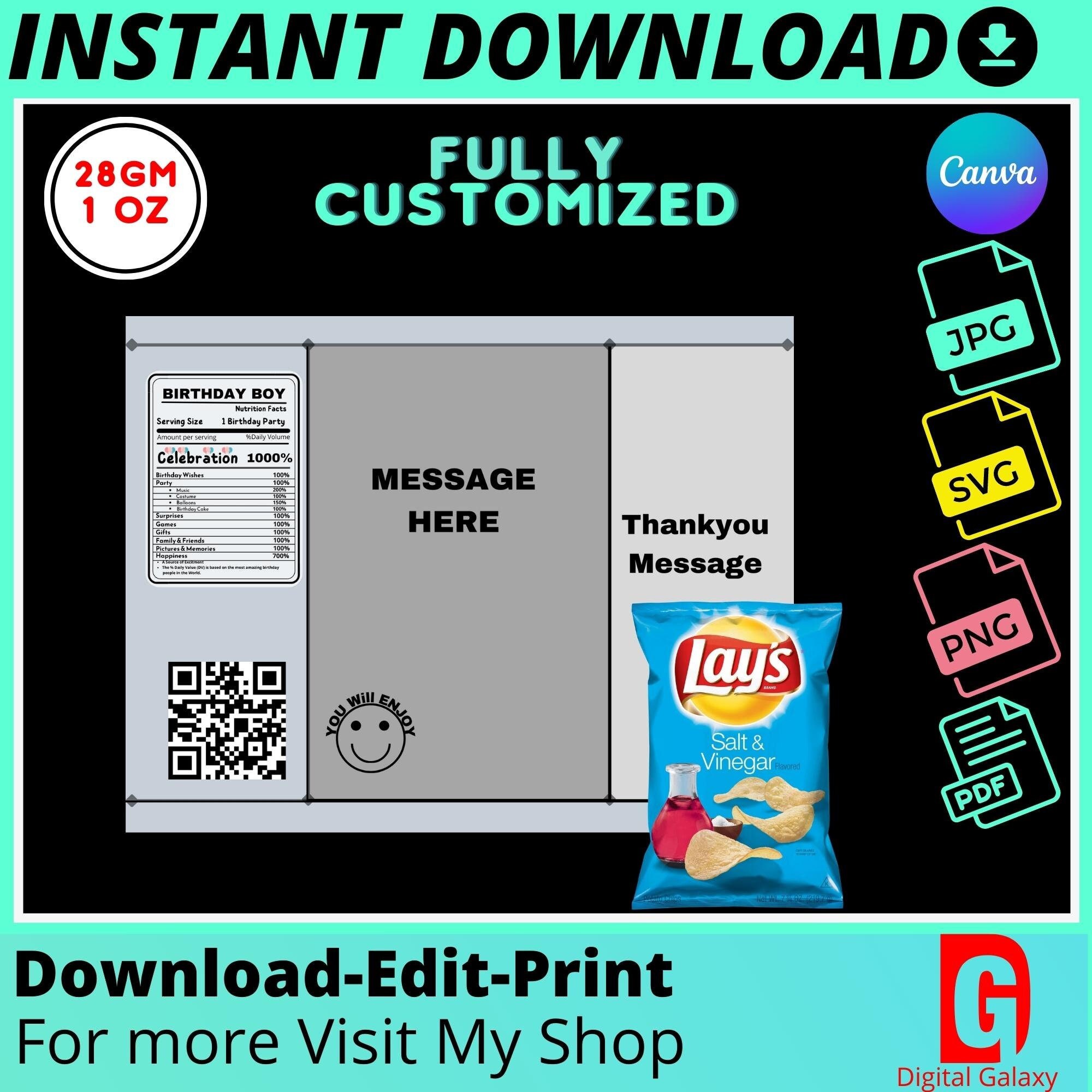 EDITABLE Chip Bag Template Chip Bag Template Canva Chip Bag - Etsy Canada