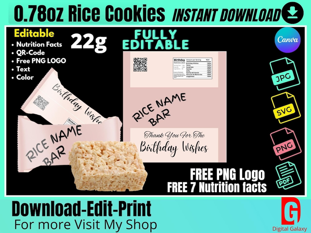 Rice Crispy Wrapper Template Editable Label, Nutrition Facts Digital ...