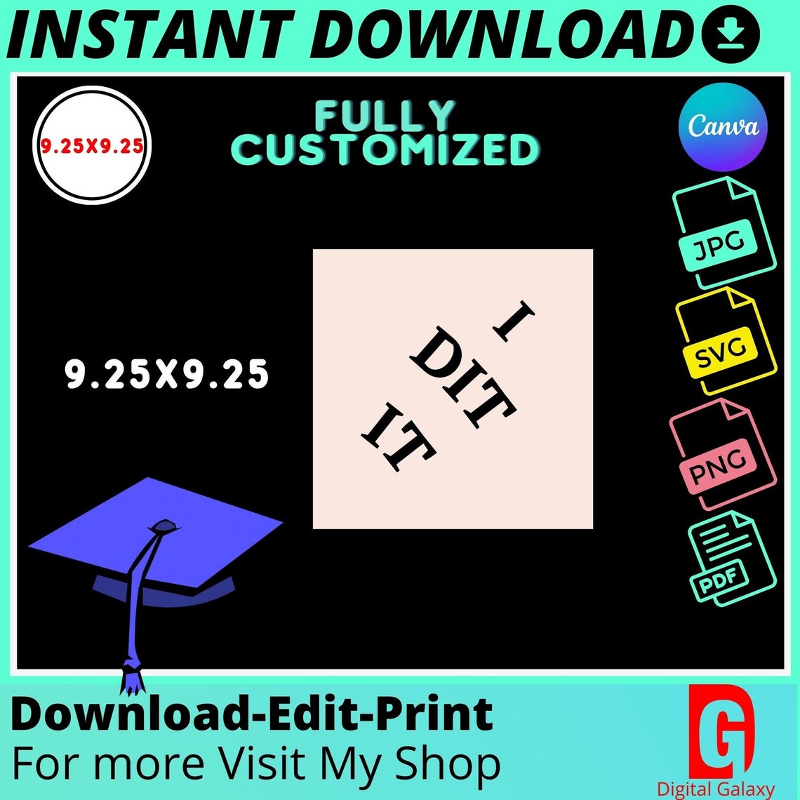 Graduation Cap Template Customized Graduation Cap SVG - Etsy