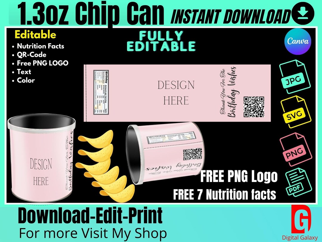 Chip Can Label Template 1.3oz , 37g Chip Can Labels, Blank Label ...