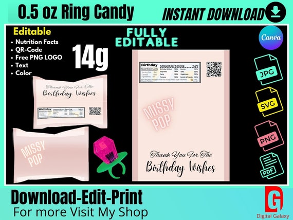 Ring Candy Wrapper Template Ring Label Blank Template - Etsy