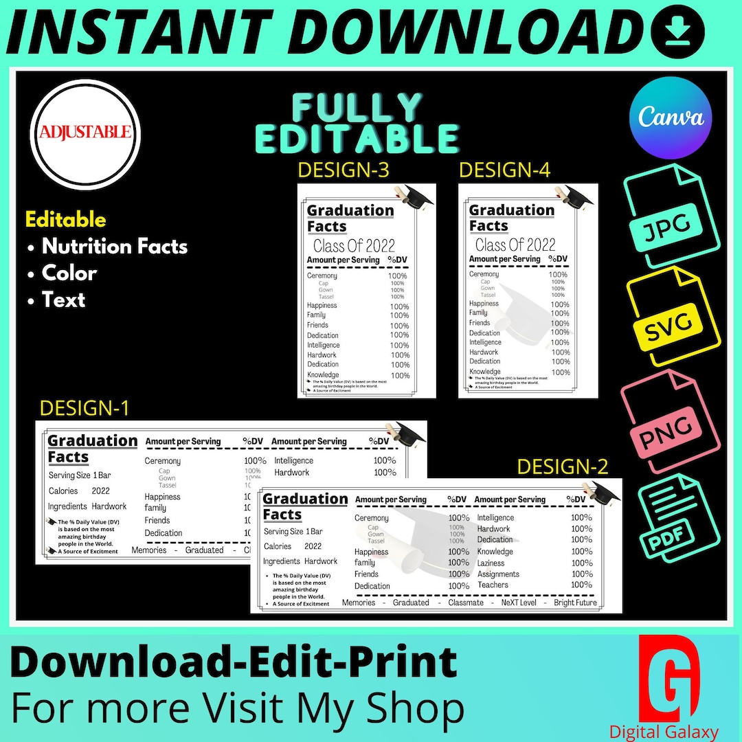 Graduation Nutrition Facts Label Template SVG: Class of 2022 (digital ...