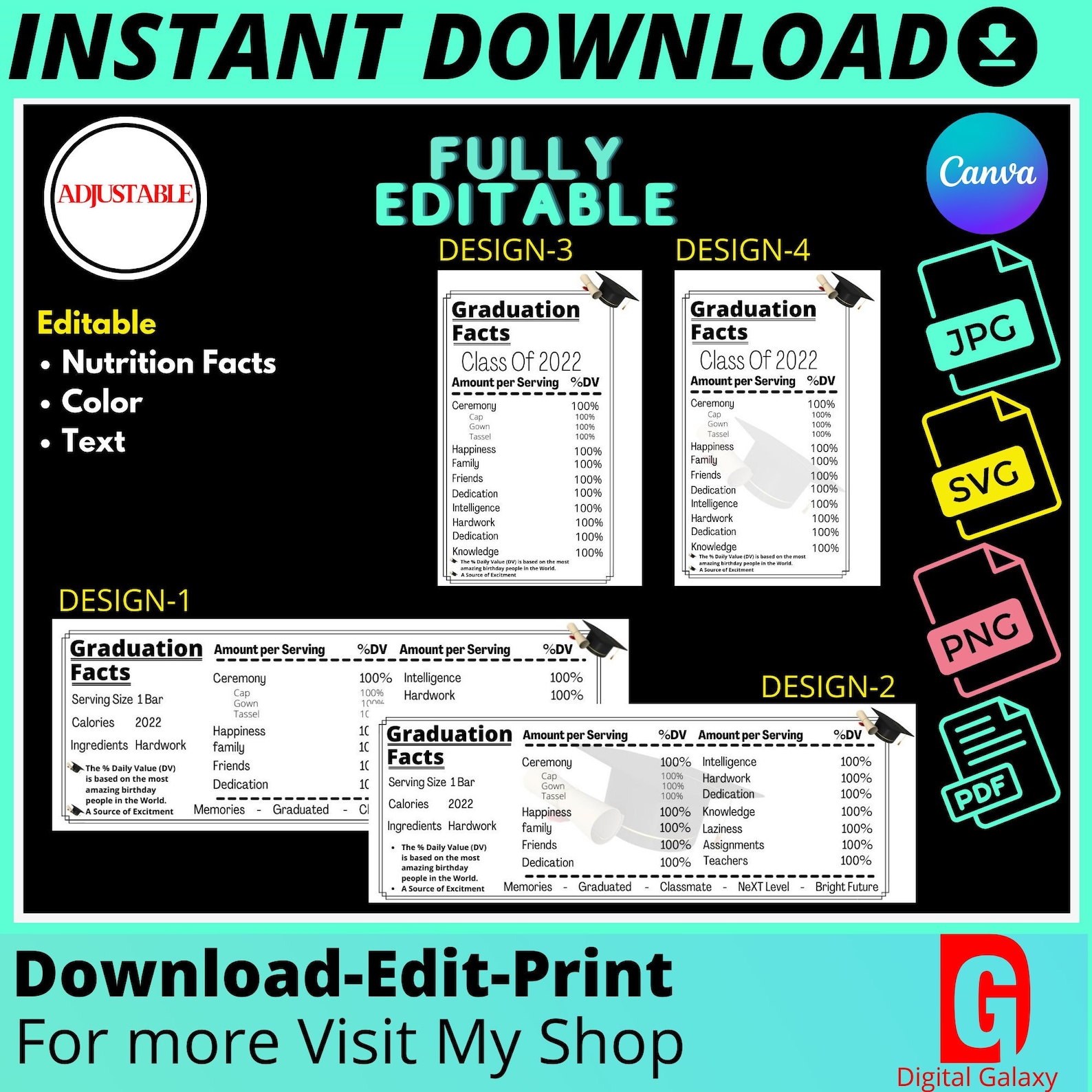 Graduation Nutrition Facts Label Template SVG: Class of 2022 (digital ...