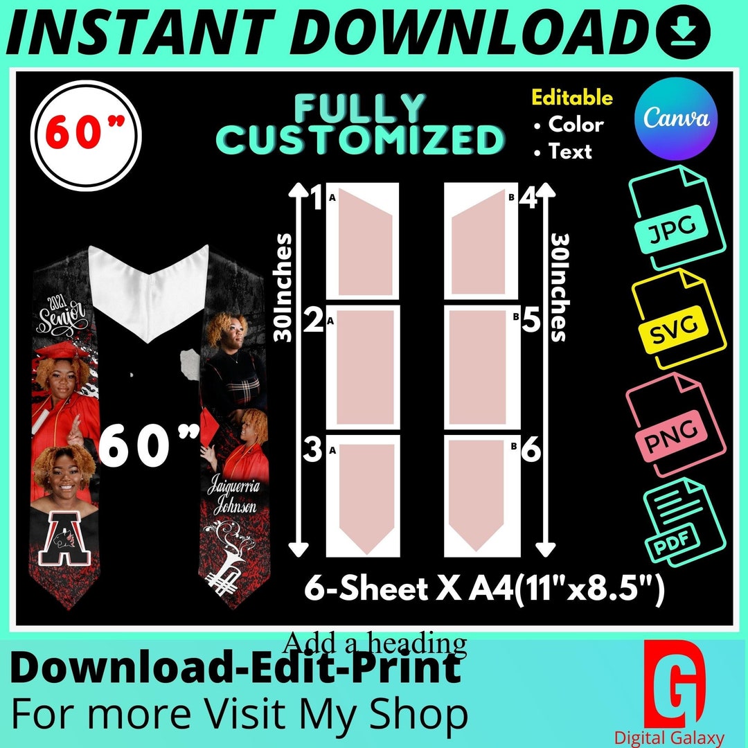 Custom Graduation Stole Template Personalized Embroidery Design SVG ...