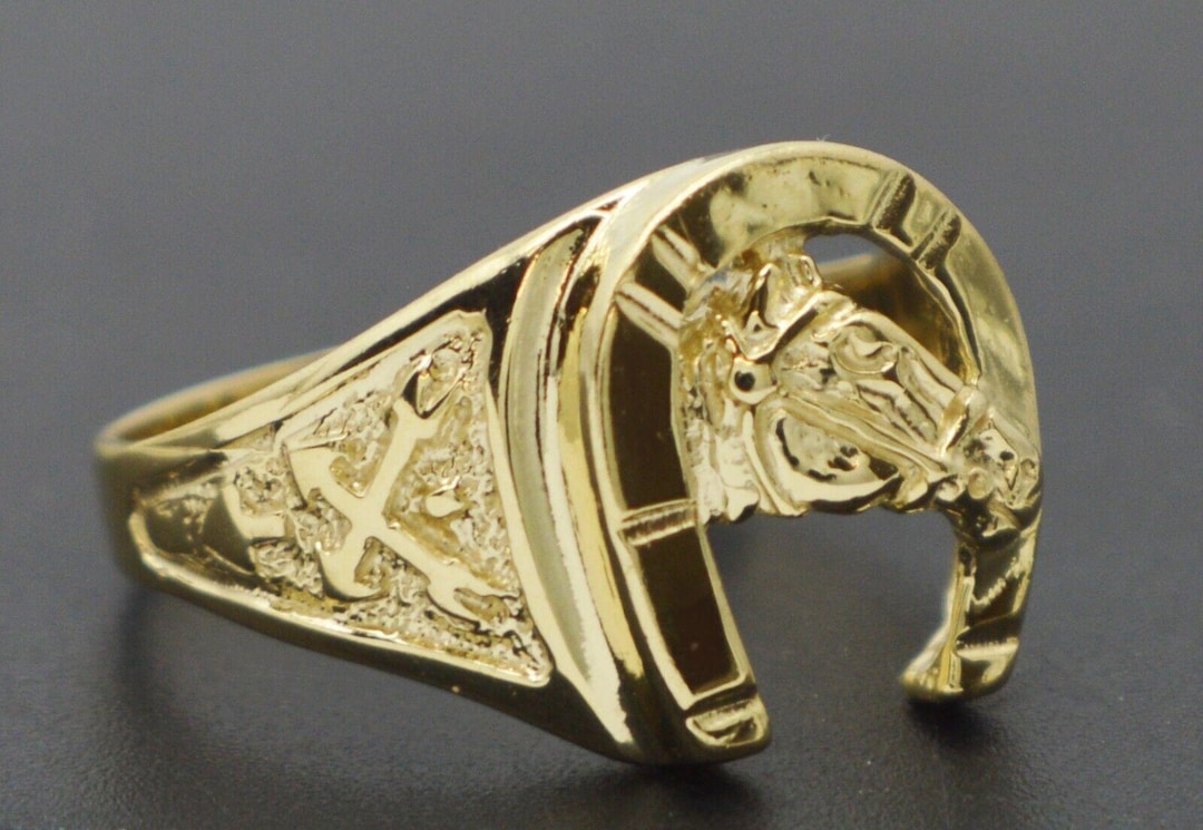 10k Solid Yellow Gold Equestrian Horseshoe Ring 13.7mm 4.3g Sizes 5-13 ...