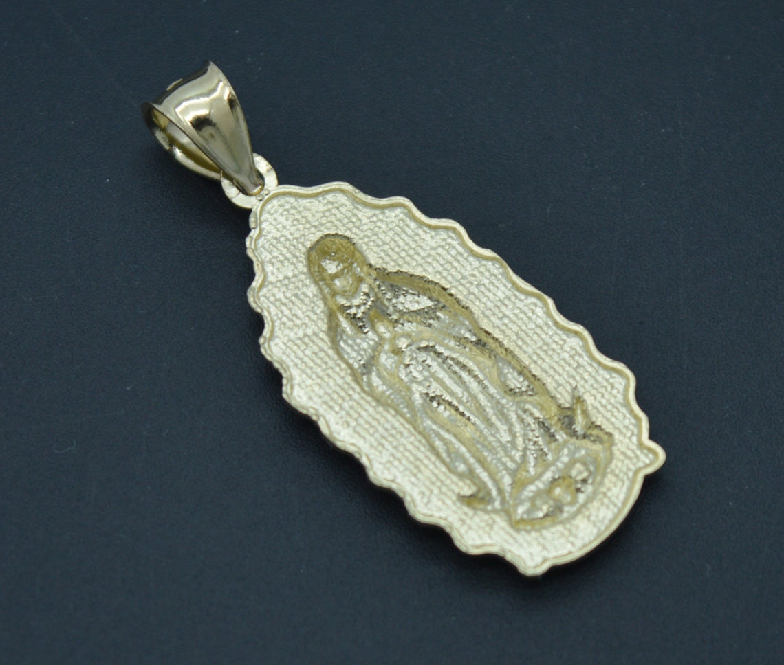 Real 10K Yellow Solid Gold Medallion Lady Guadalupe Virgin Mary Pendant ...