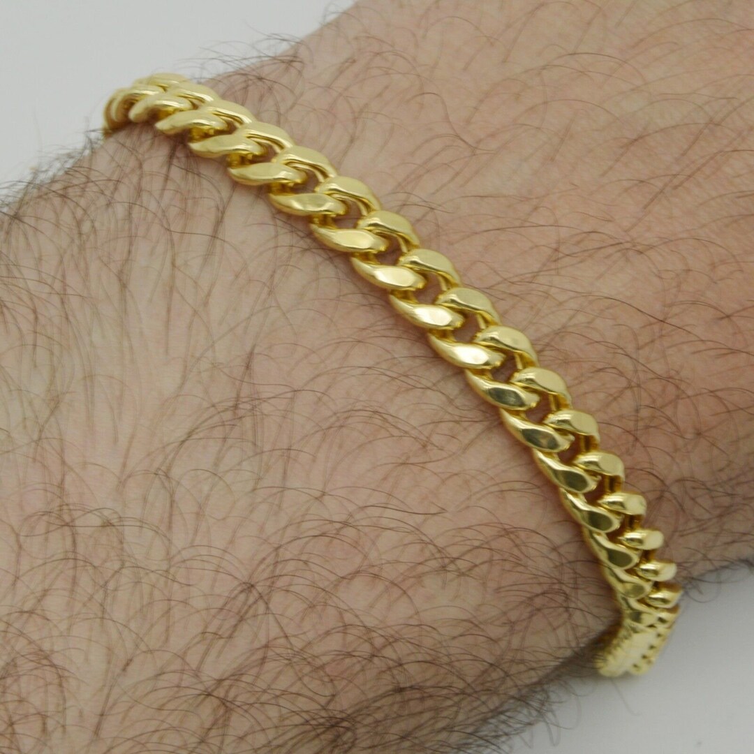 Mens 6.1mm 10k Real Yellow Gold Miami Cuban Curb Chain Bracelet. 8 1/2 ...