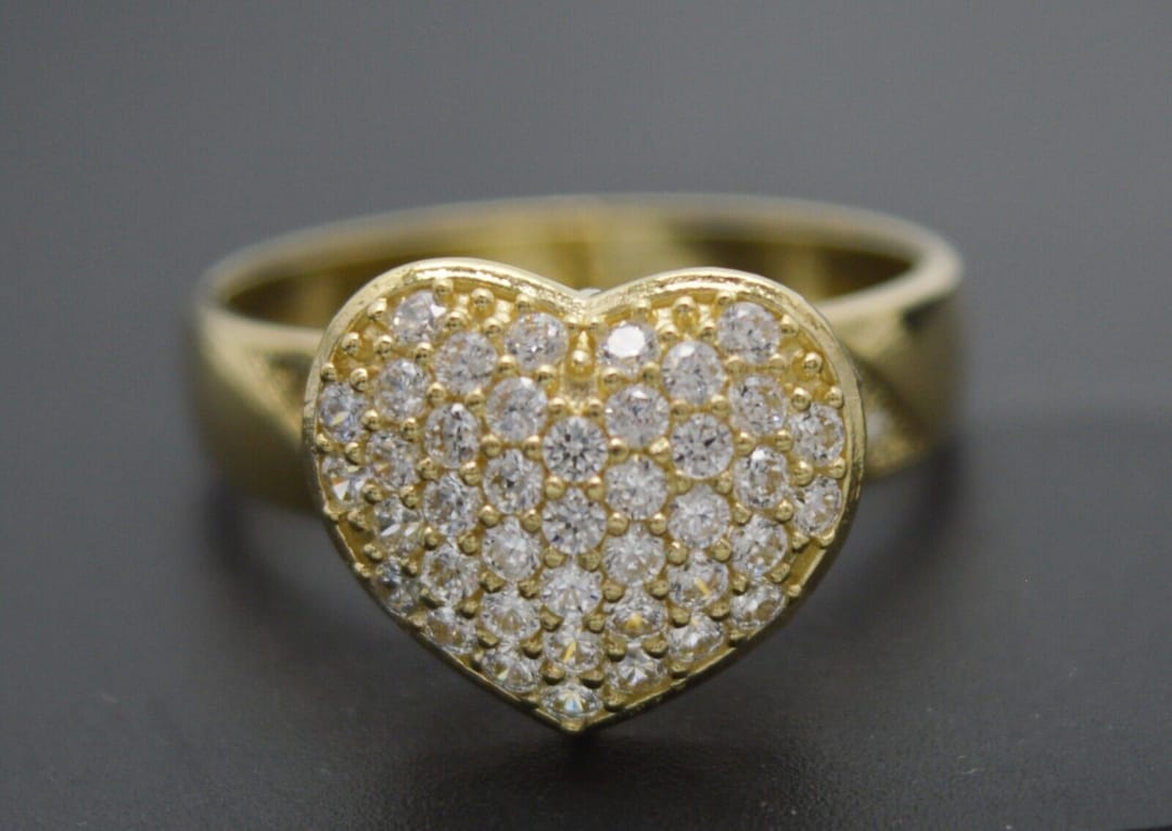 10k Yellow Gold Real Solid Women Heart Shape Stone Ring All Sizes 3.1gr ...