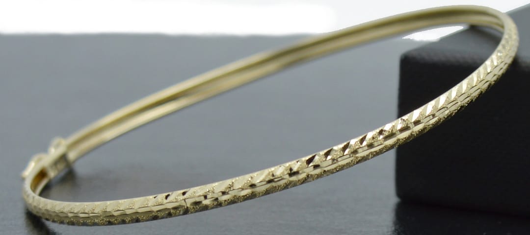 Real Solid 10K Yellow Gold 3mm Shiny Diamond Cut Bangle Bracelet 7"- 8 ...