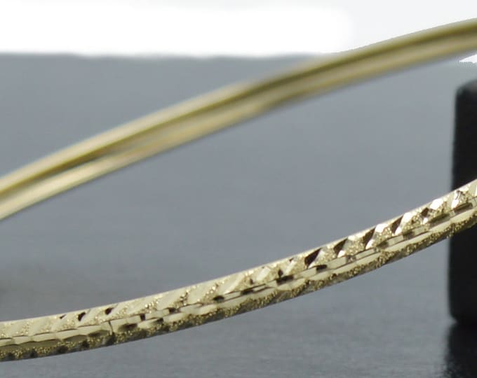 Real Solid 10K Yellow Gold 3mm Shiny Diamond Cut Bangle Bracelet 7"- 8 ...