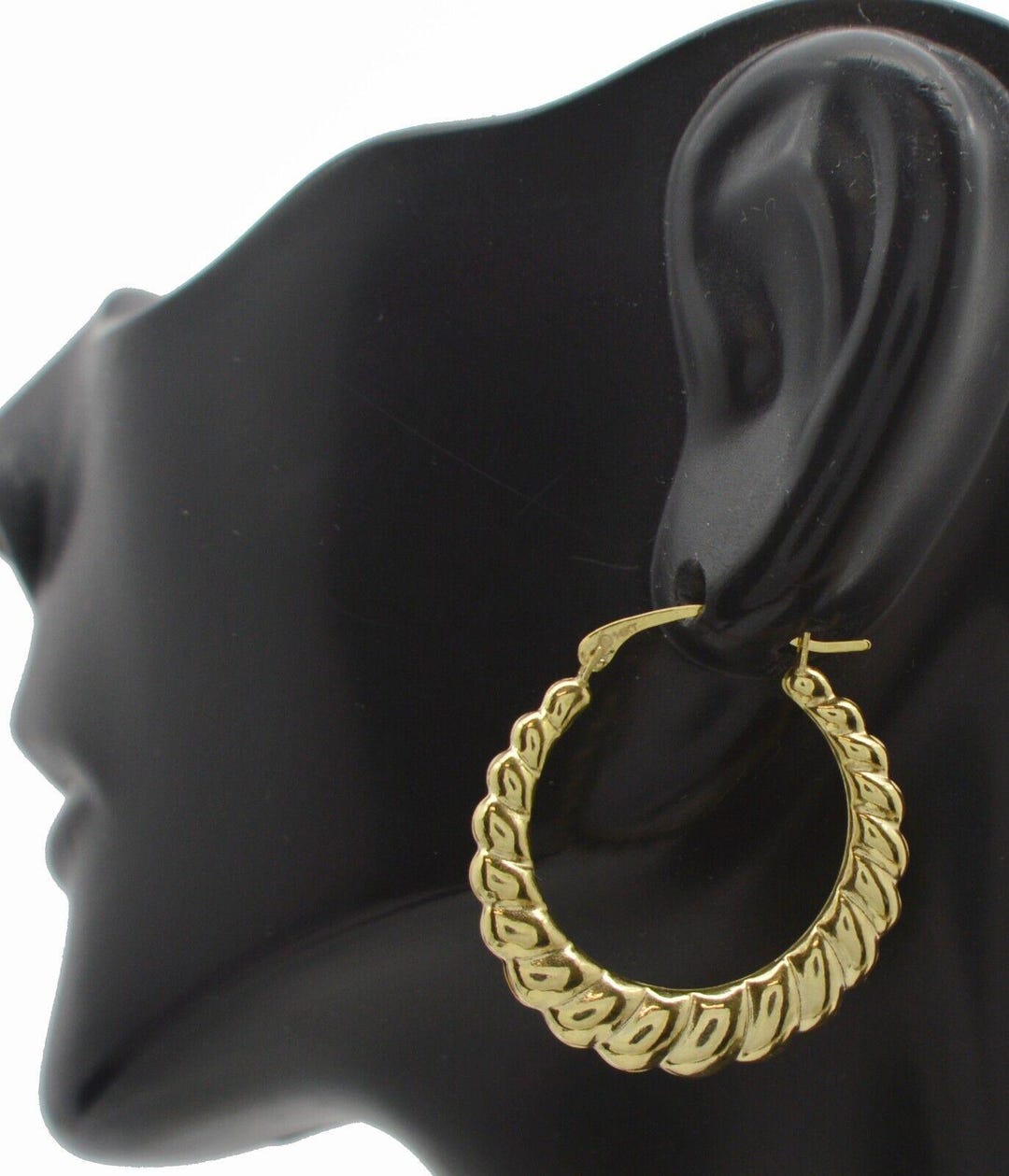 14k Real Yellow Solid Gold Shiny Shrimp Hoop Earrings 1.1 Gram 26.6 Mm ...