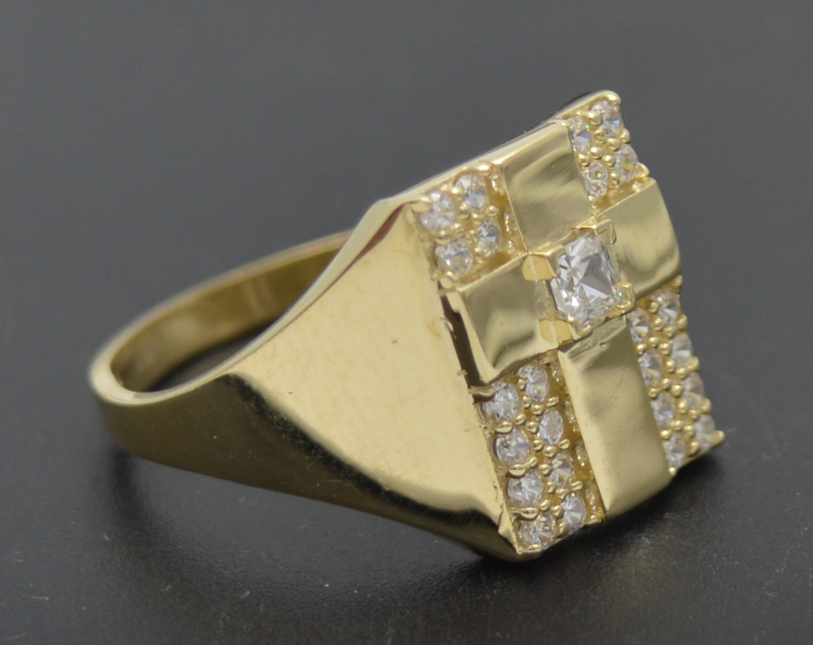 Real Solid 10K Yellow Gold Men's Square Cross Ring 14.7mm ALL Sizes 4 ...
