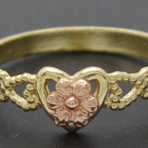 Real 10k Yellow Solid Gold Shiny Flower Heart Framed Kids Ring 0.9 Gr ...