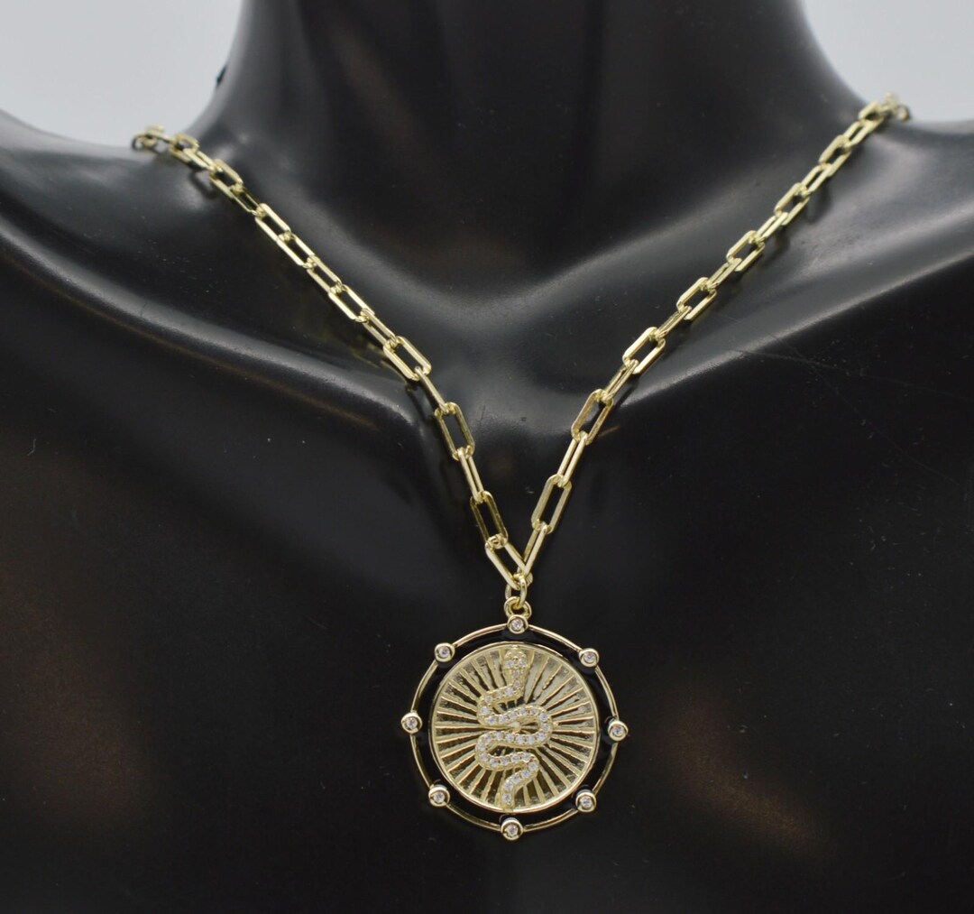 925 Sterling Silver Gold Plated Snake Link Chain Necklace Pendant 18 ...
