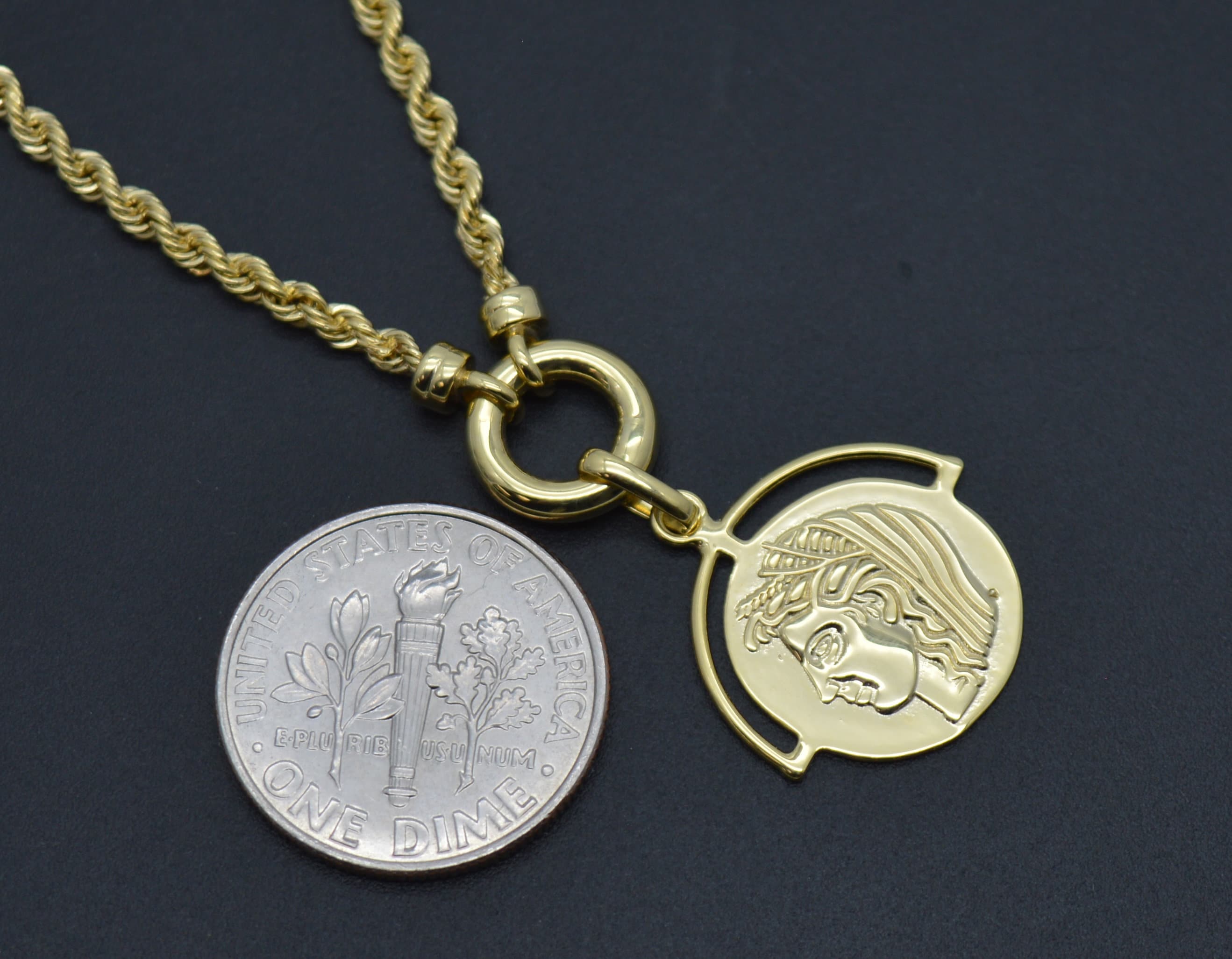 Real 14K Yellow Gold 18" Cleopatra Coin Charm Rope Chain Necklace 4.3 ...