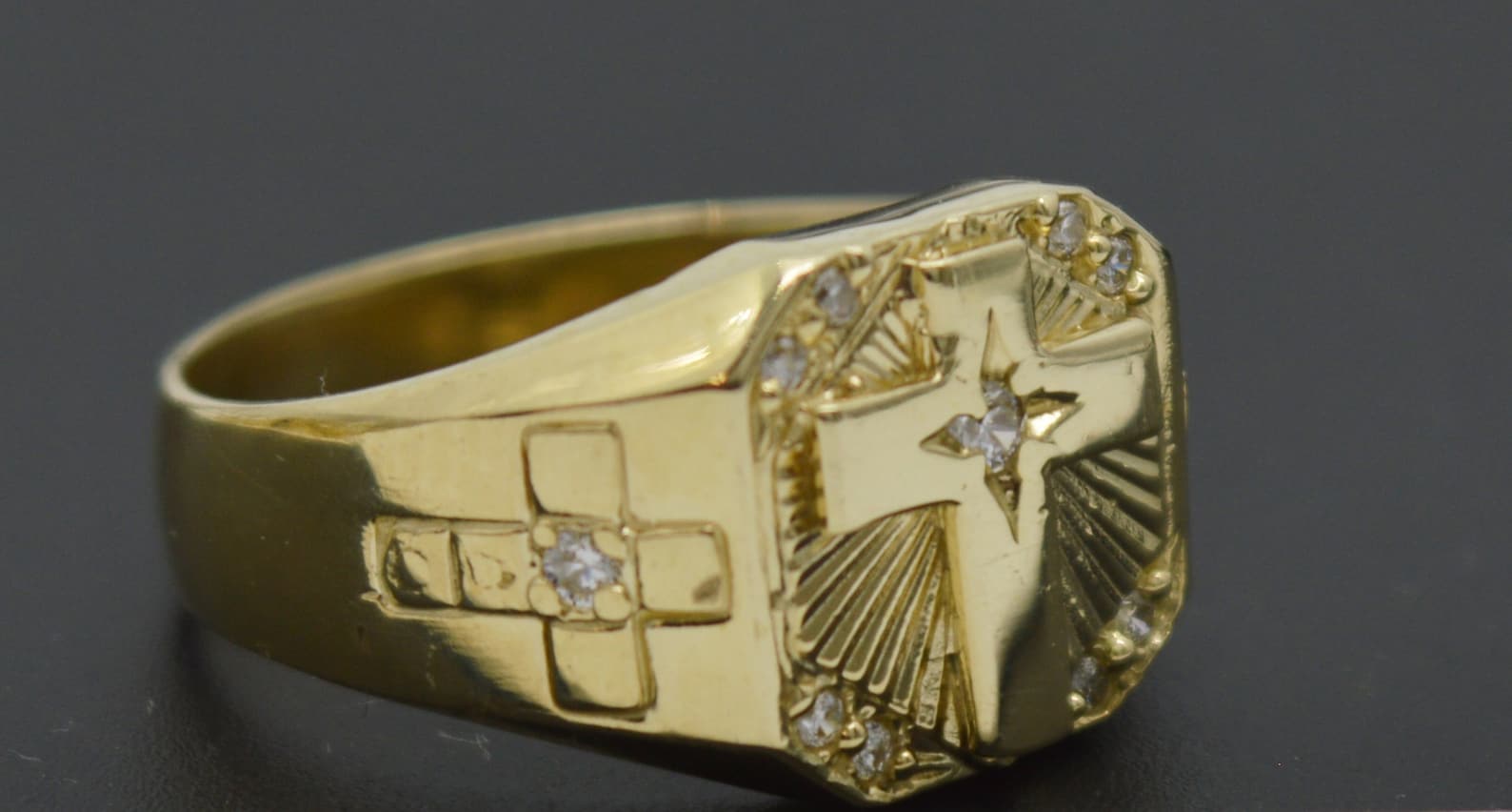 Real Solid 10K Yellow Gold Men's Cross Pink Ring With CZ 5.2 Gr Ring ...